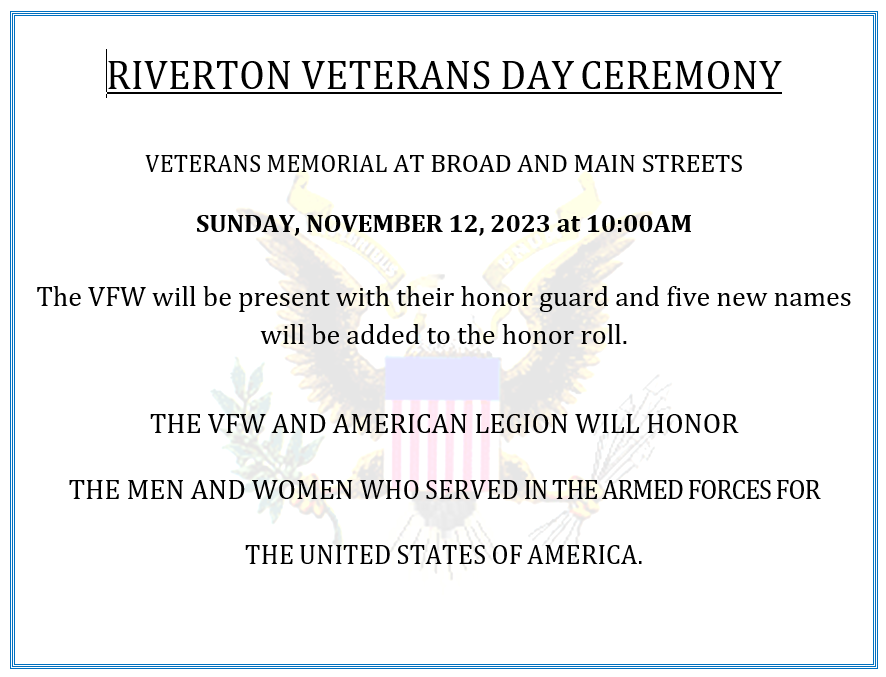 Riverton Veterans Day Ceremony 11/12 at 10am, All are Welcome - Borough ...