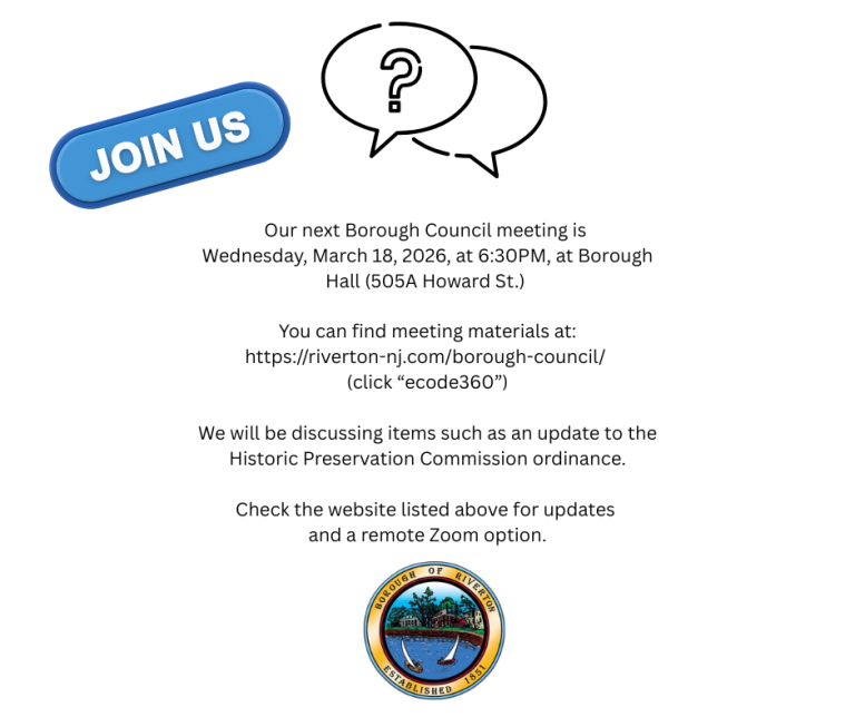 Reminder: Borough Council Meeting March 18th - Borough Of Riverton, NJ